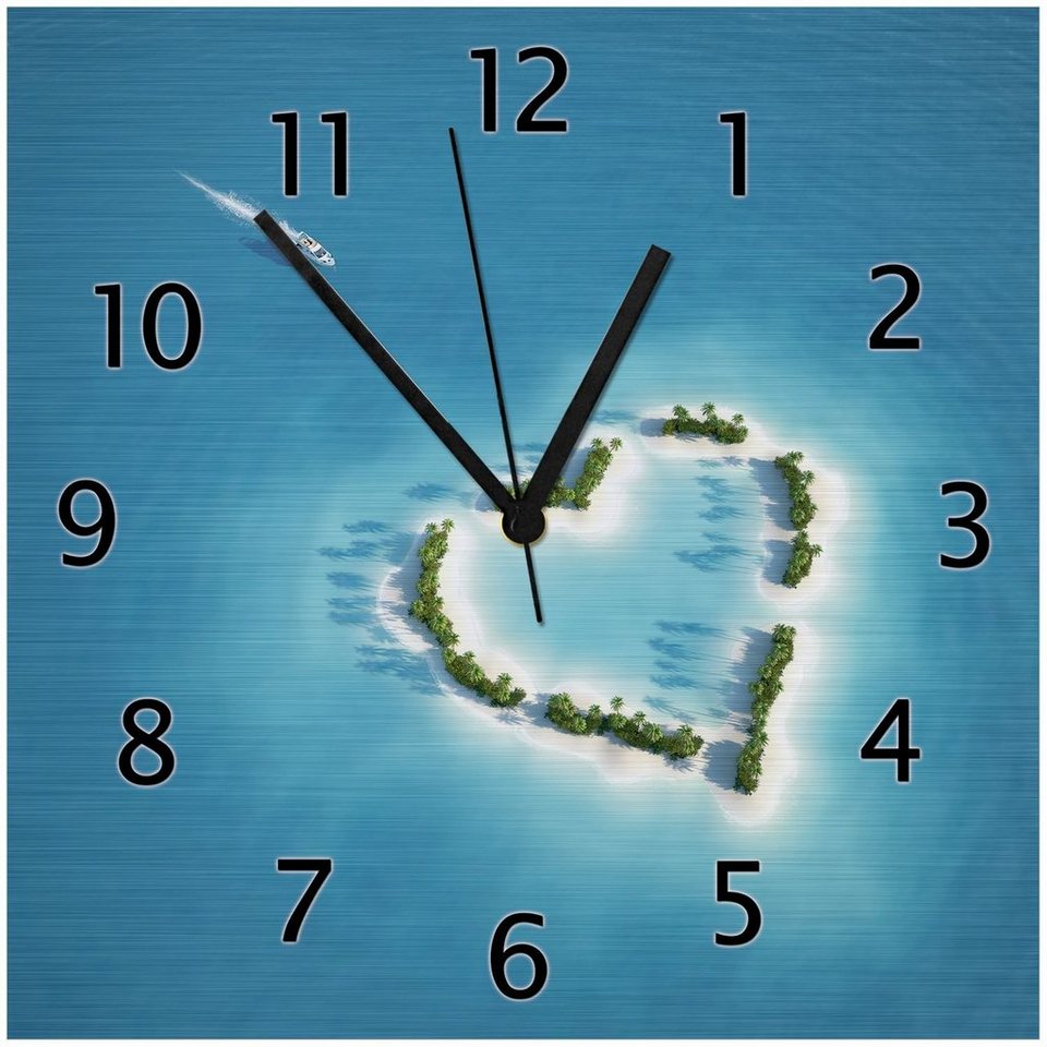 Wallario Wanduhr Insel Mit Herz Aluverbunduhr