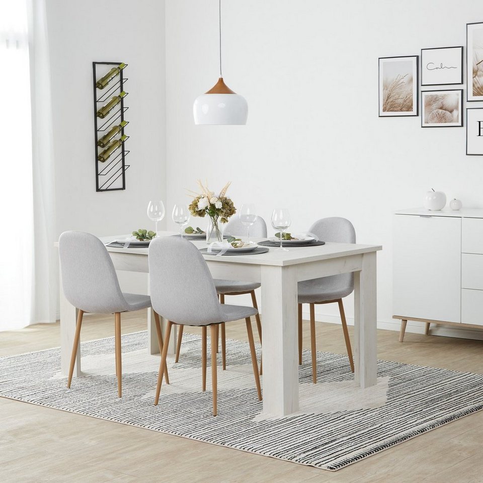 Homestyle4u Essgruppe Esstisch 90x160 Mit 4 Stühle Beige Holz Weiß