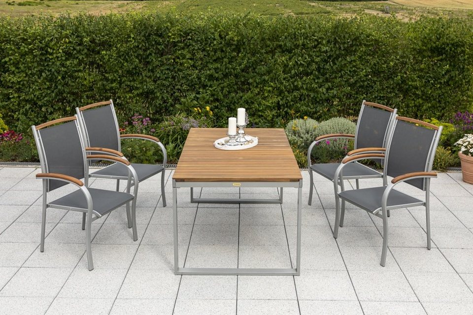 Merxx Garten Essgruppe Siena Set Tisch 4 Stapelsessel Aluminium