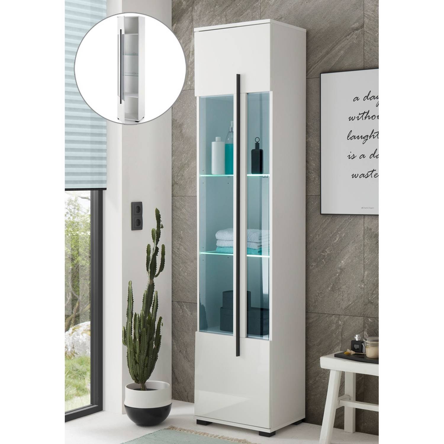 Lomadox Hochschrank Charleston 61 Badezimmer Mit Glastür Und