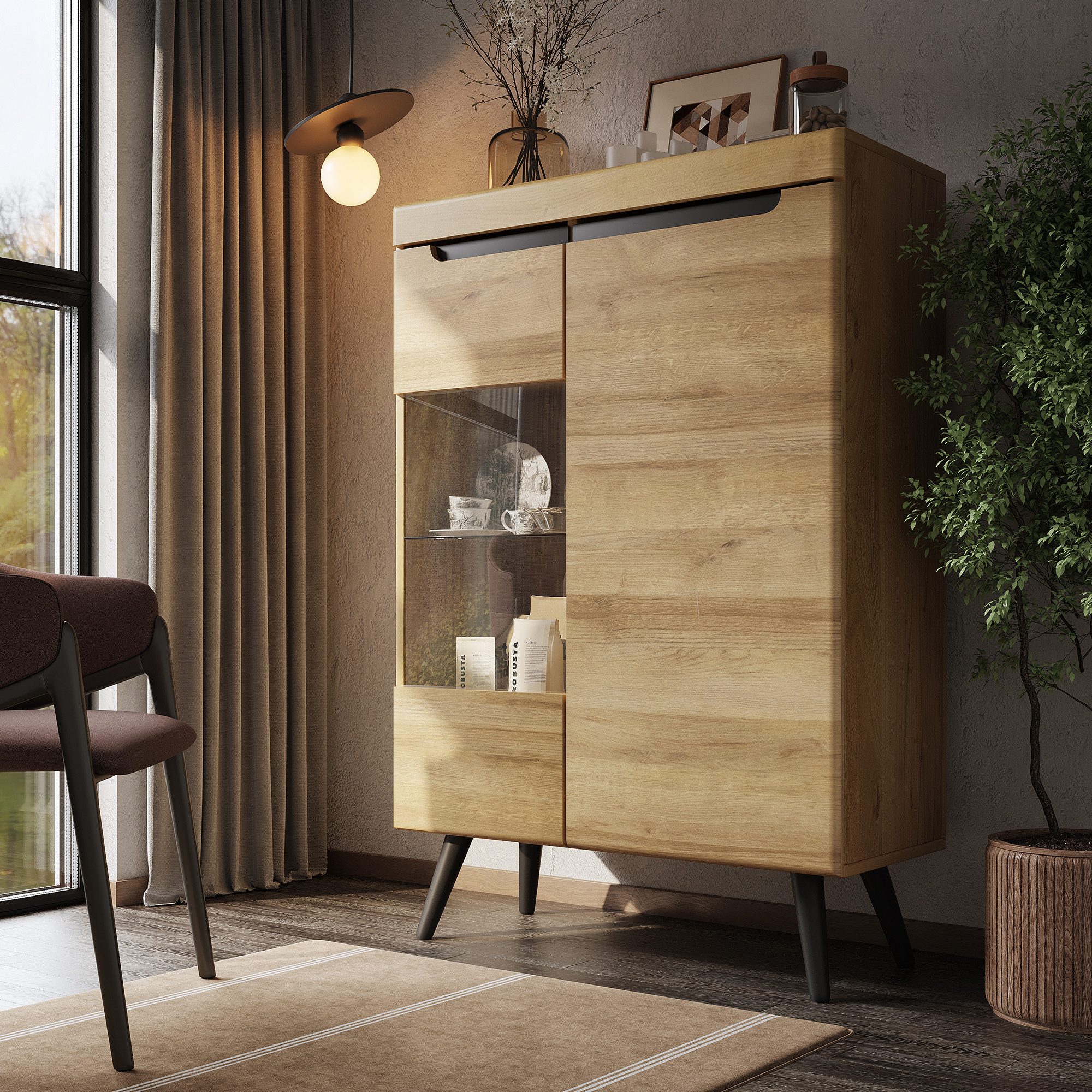 Ynofit Sideboard Küchenhighboards Mit Glastüren Kommode Schrank