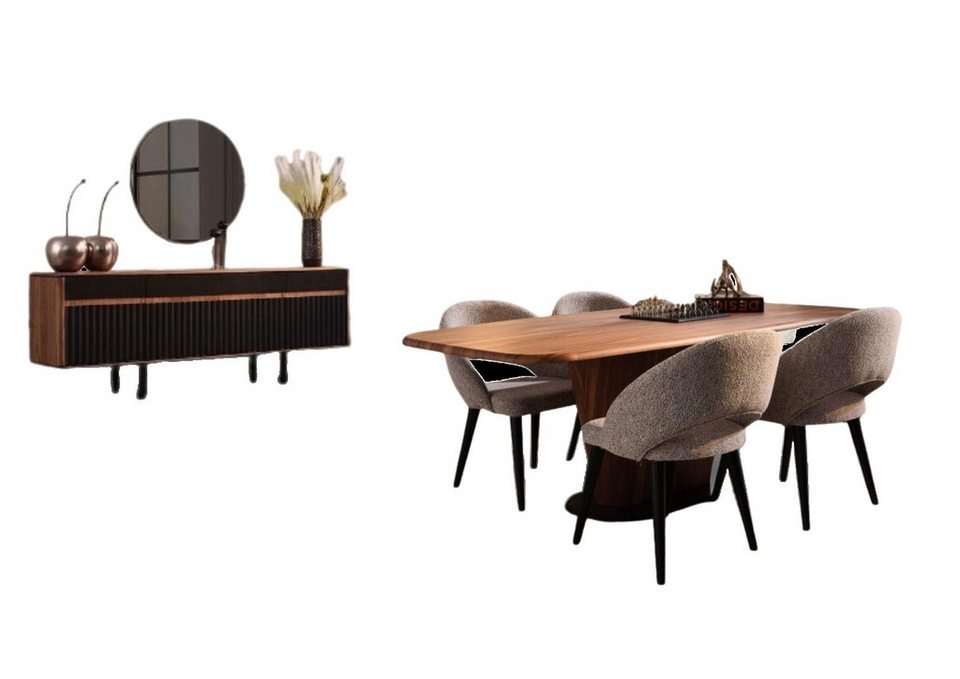 Jvmoebel Essgruppe Essbereich Designer Esstisch Holzkommode 4x Stühle