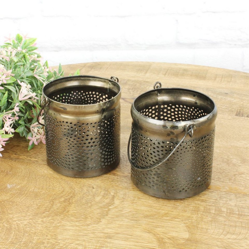 Macosa Home Teelichthalter 2er Set Messing Metall Modern Rund Deko