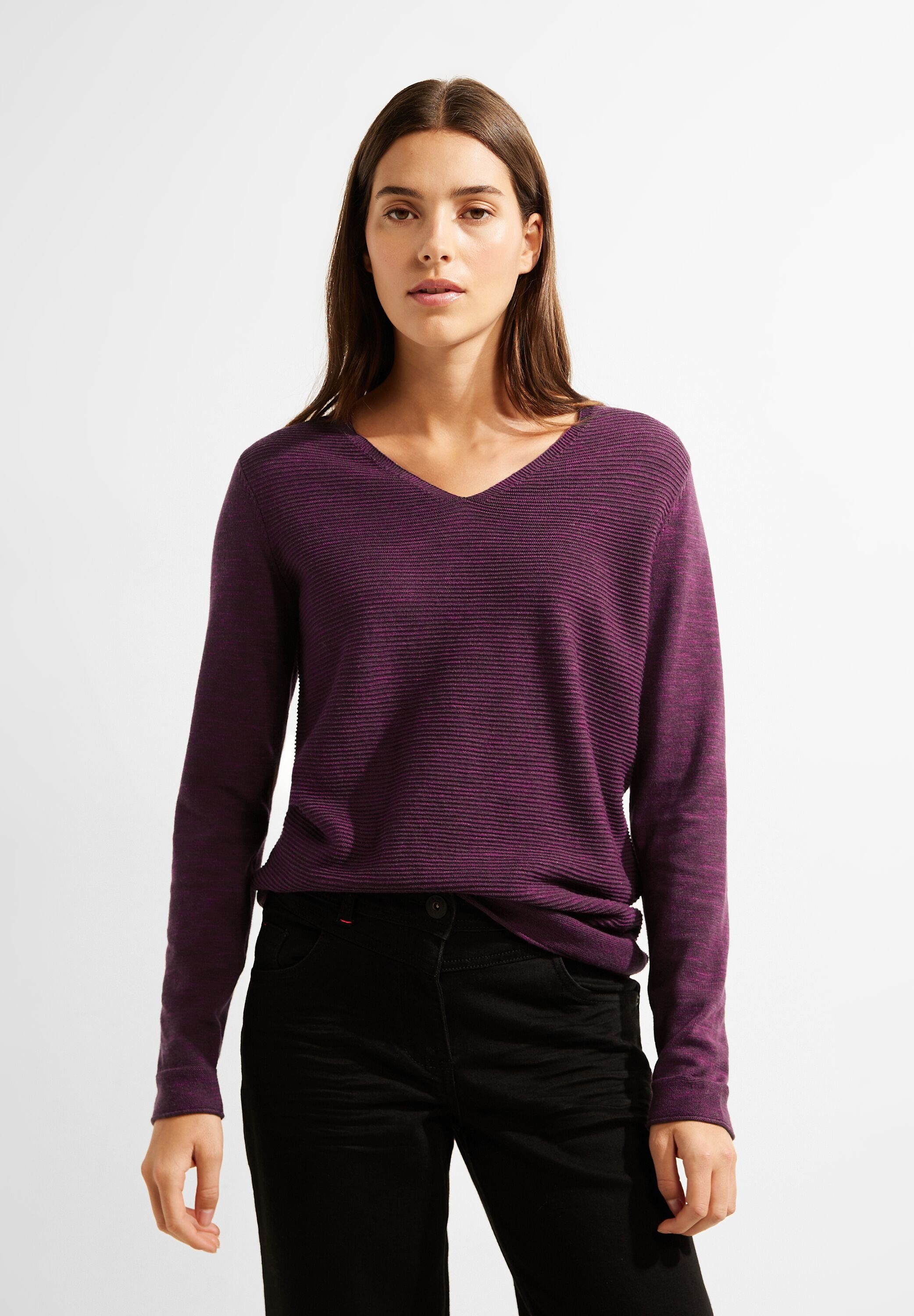 Cecil V Ausschnitt Pullover Mit Streifen Struktur Pulli Mit V Ausschnitt