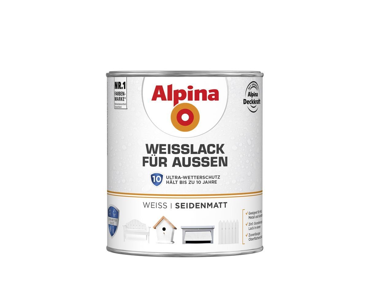 Alpina Weißlack Alpina Weißlack für Außen 750 ml weiß seidenmatt, Inhalt: 0,75 Liter