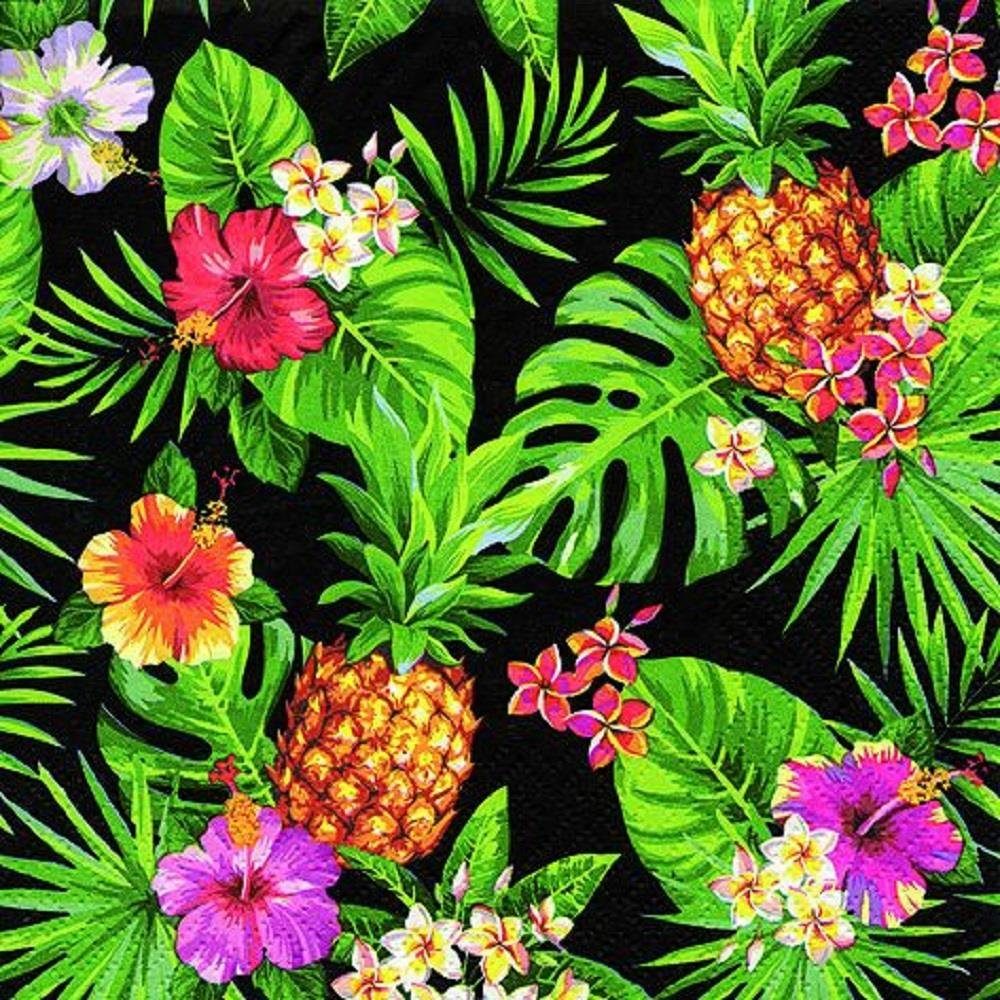 Linoows Papierserviette 20 Servietten Tropen Ananas Blüten