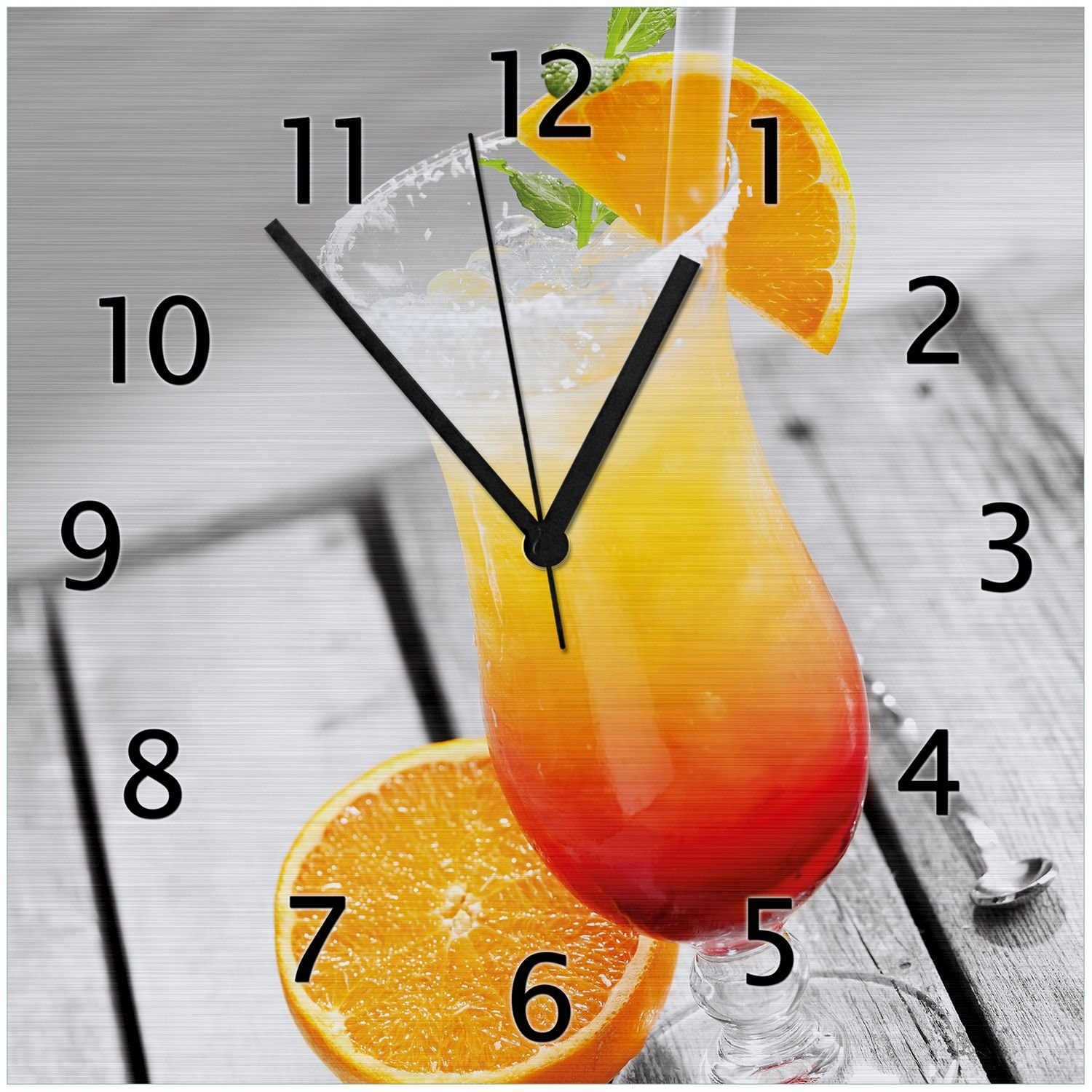 Wallario Wanduhr Bunter Cocktail Am Pool Mit Hintergrund In Schwarz