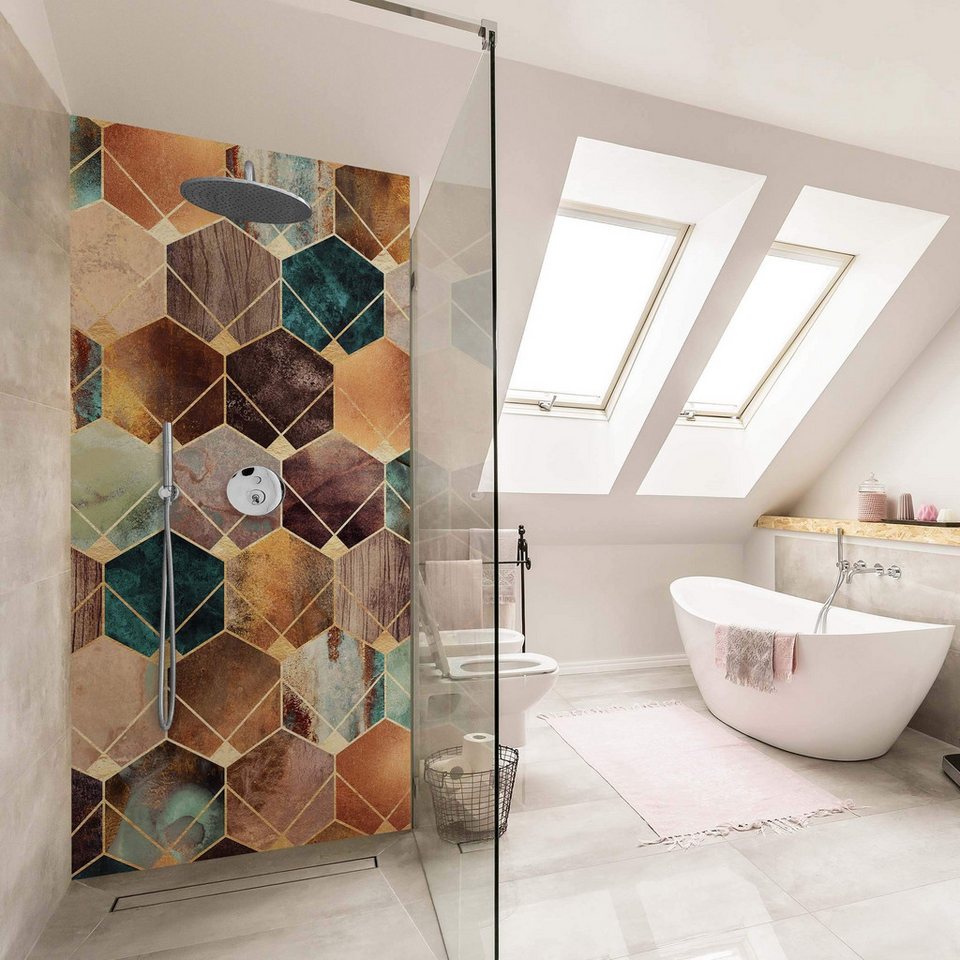 Bilderdepot24 Badrückwand Muster Gold Duschrückwand Ohne Bohren Dusche