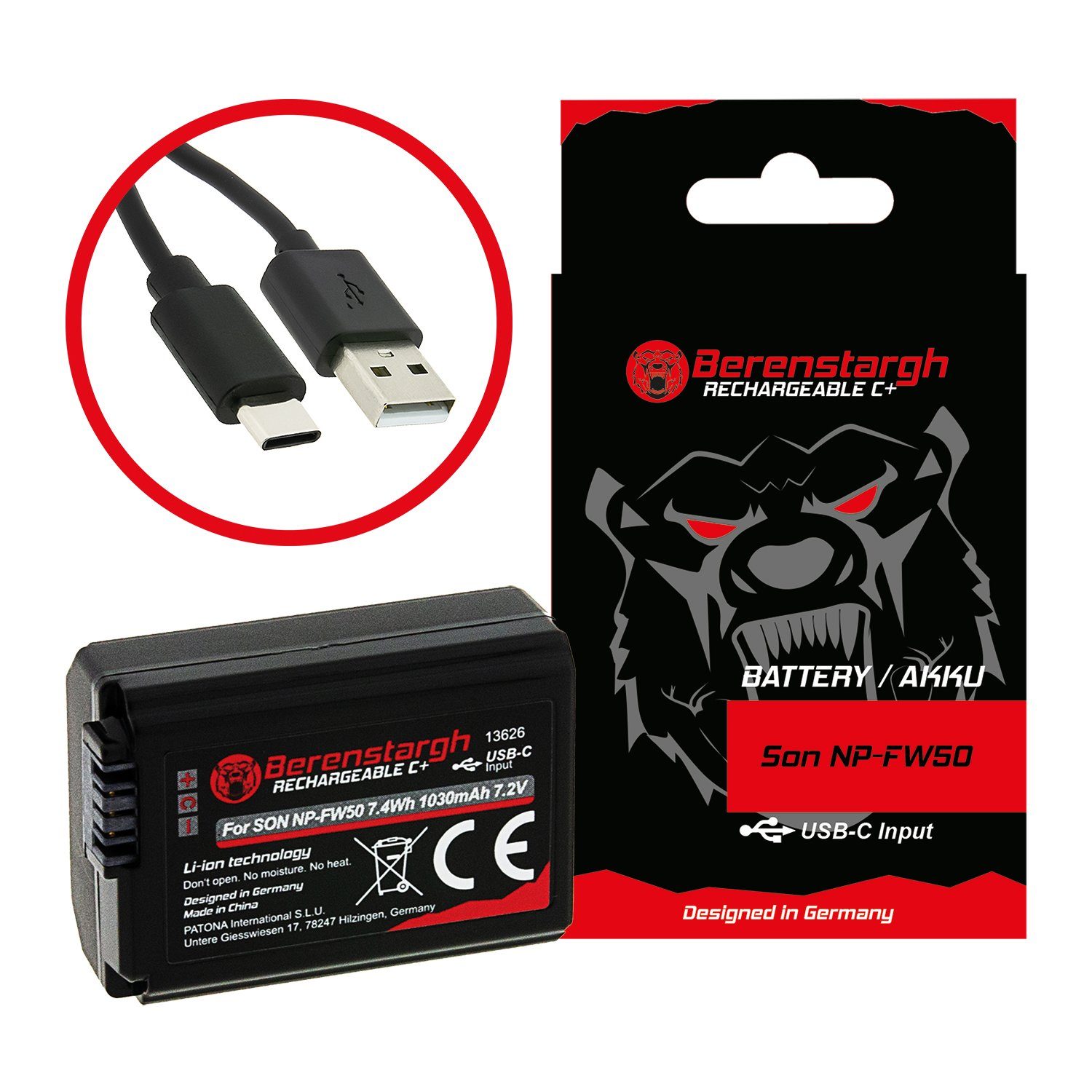 Patona Berenstargh Akku mit USB-C Input für Sony NP-FW50 NEX.3 Kamera-Akku