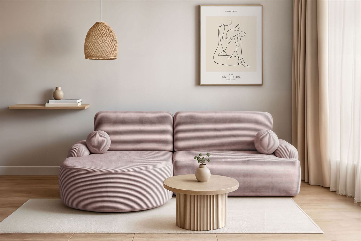 Lookway Ecksofa CLEO CORD Rundes Ecksofa mit Schlaffunktion und ...
