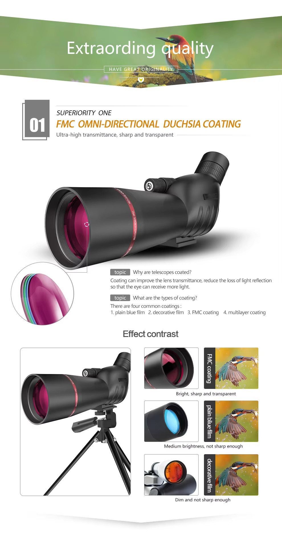 Usogood Spotting Scope 25-75x60 für Vogelbeobachtung mit BK4 Prismen ...