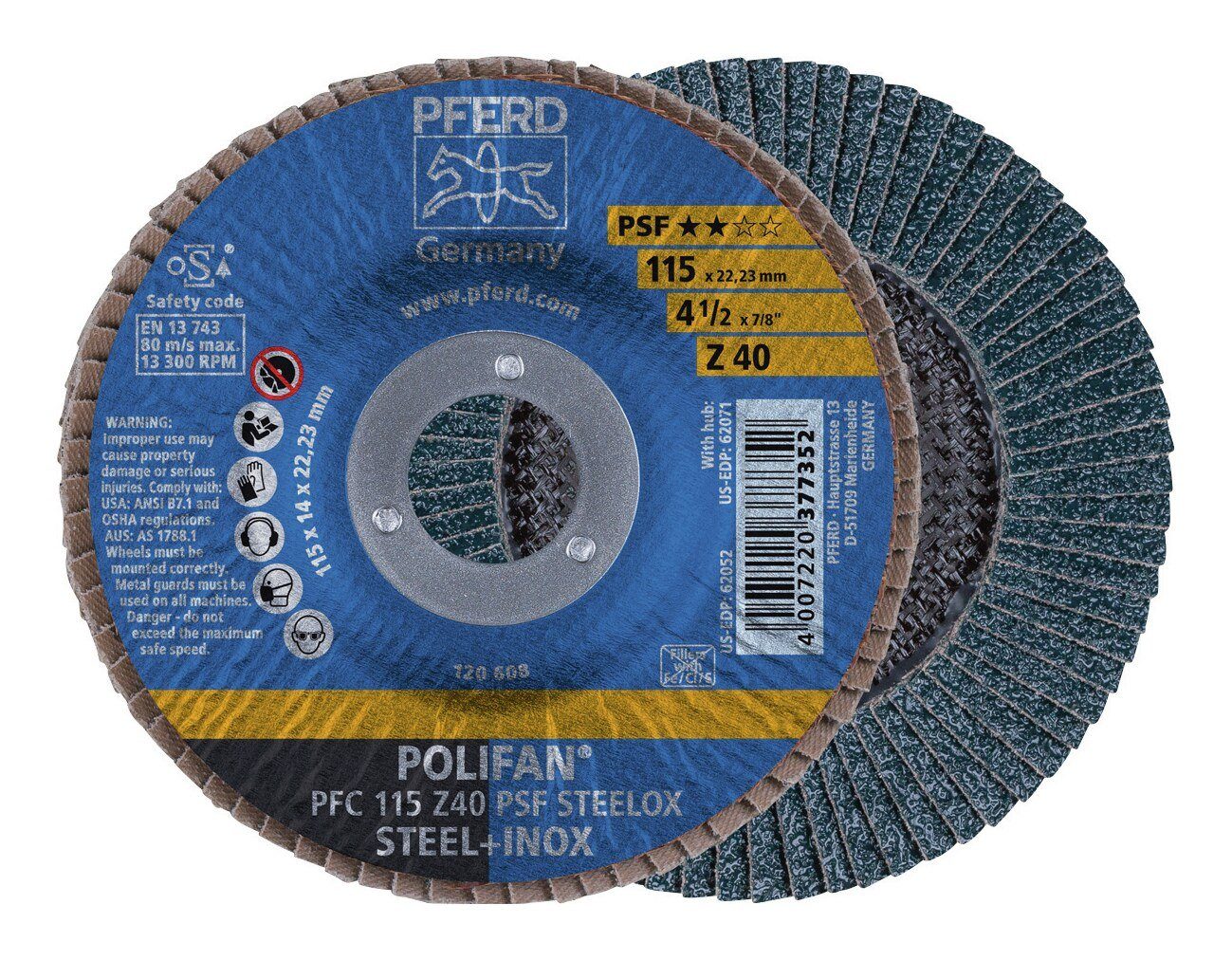 Pferd Fächerscheibe 10er Pack Fächerscheibe POLIFAN Z PSF STEELOX D.125mm K.40 kon.STA/IN