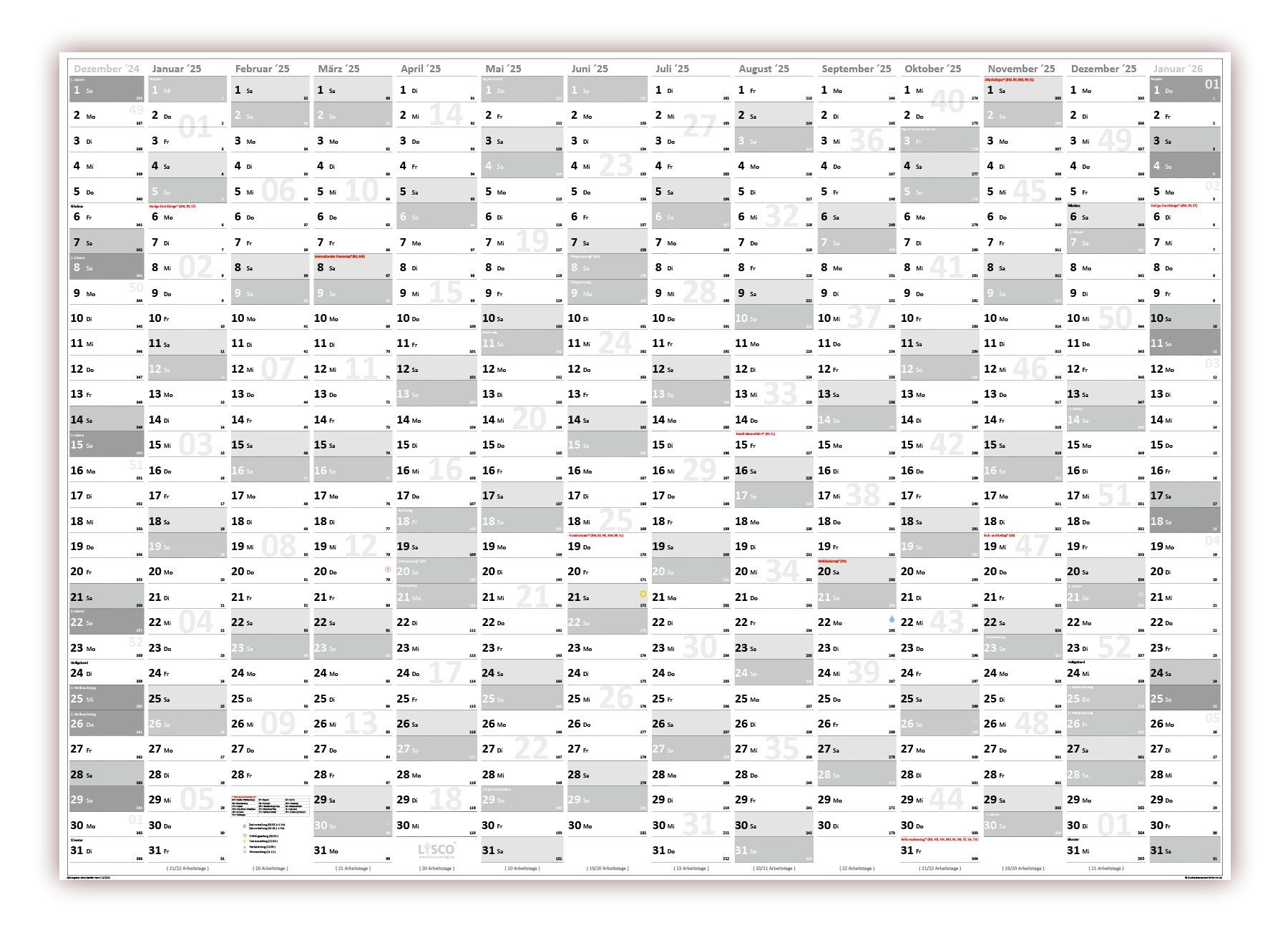 LYSCO Wandkalender XXL Wandplaner DIN A0 / DIN A1 2025 Classic2 ...