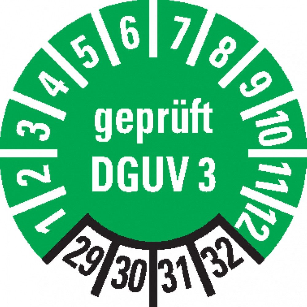Dreifke Hinweisschild Prüfplakette Geprüft nach DGUV 3 29-32, grün, Dokumentenfolie, Ø10mm ...