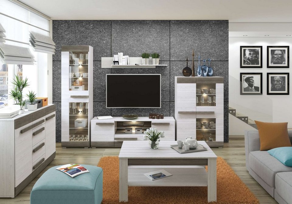 99rooms Wohnwand Keno I Schneekiefer New Grey Funktionalität Im