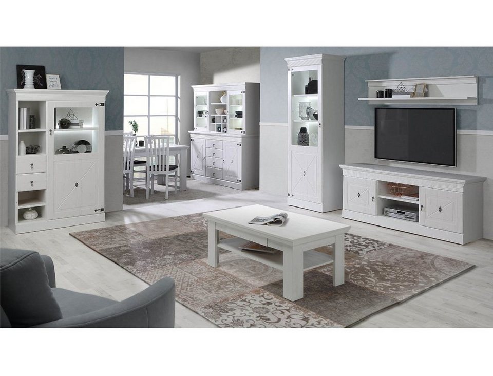 Expendio Wohnzimmer Set Enzo 23 Spar Set 8 St Pinie Weiß Nb