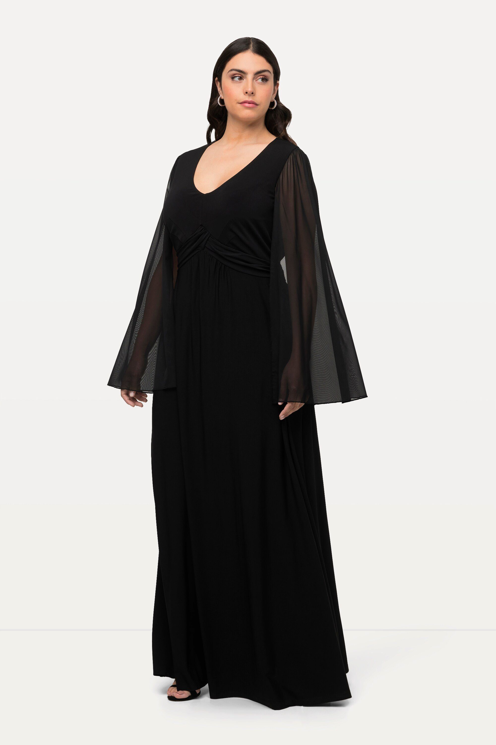 Ulla Popken Cocktailkleid Maxikleid A Linie V Ausschnitt Mesh