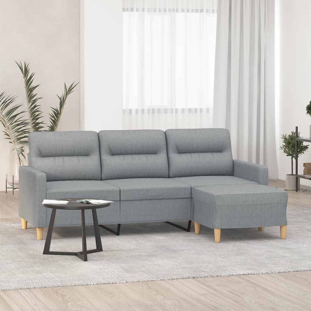 vidaXL Sofa 3-Sitzer-Sofa mit Hocker Hellgrau 180 cm Stoff