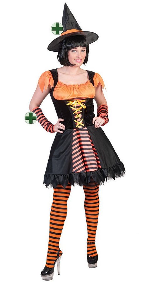 Karneval Klamotten Hexen Kostüm Schwarz Orangene Hexe Hexenkleid Damen