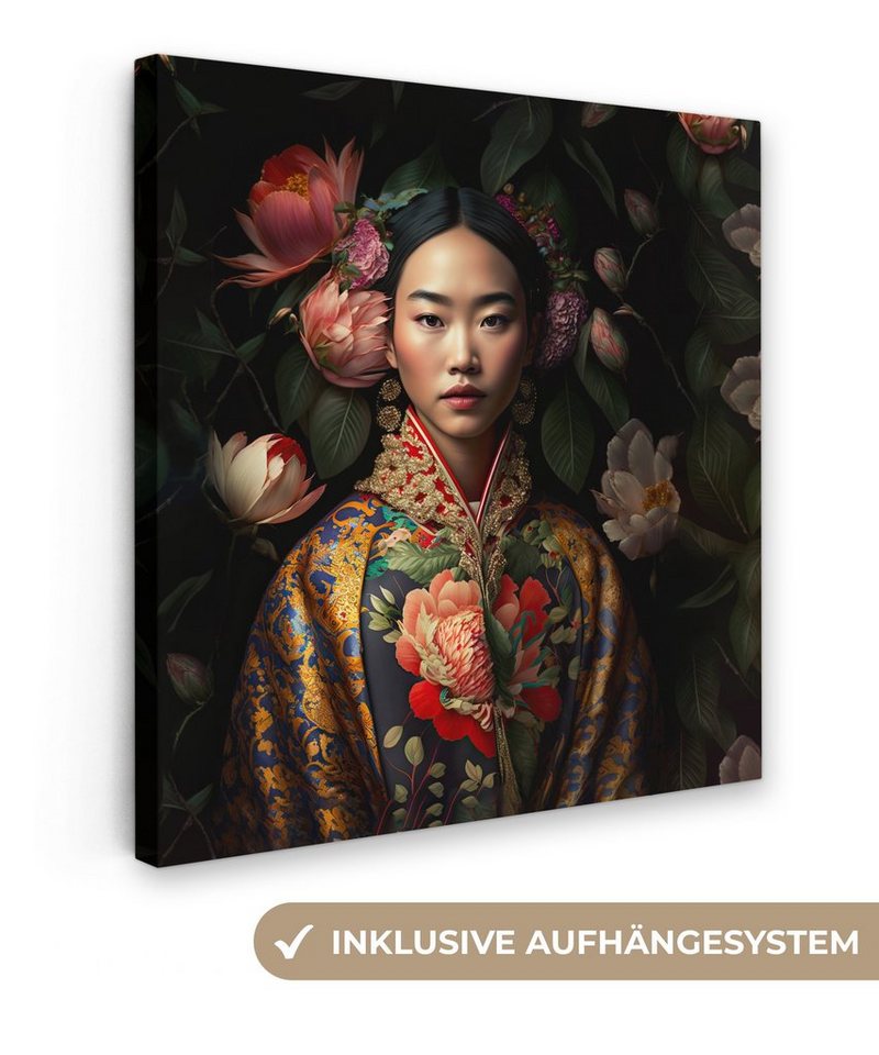 Onemillioncanvasses® Leinwandbild Frau Asiatisch Kimono Blumen