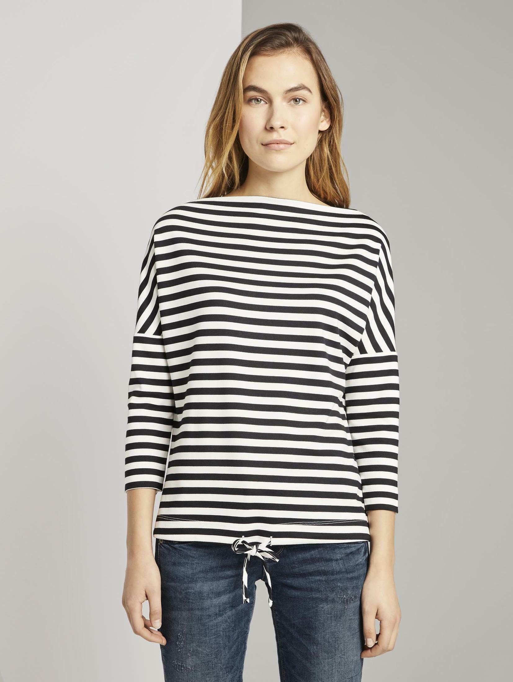 Tom Tailor Sweatshirt Gestreiftes Sweatshirt Mit U Boot Ausschnitt