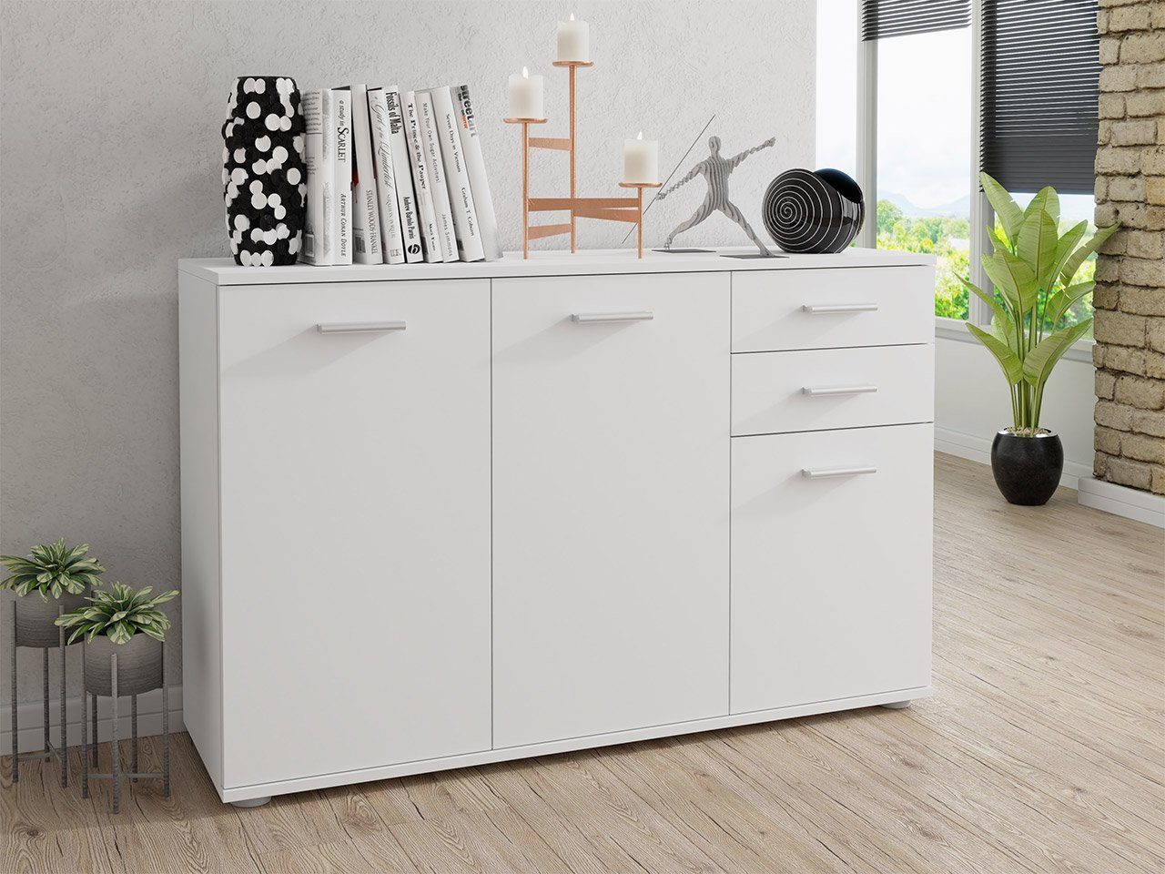 MIRJAN24 Kommode Mike 1 3T 2S, mit 2 Schubladen, Anrichte, Highboard, Praktischer Mehrzweckschrank
