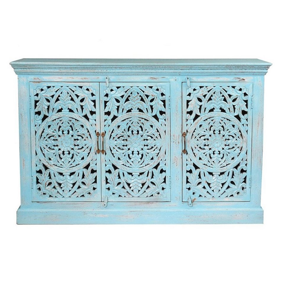 Oriental Galerie Unterschrank Indien Sideboard Jeevan Türkis Blau 140