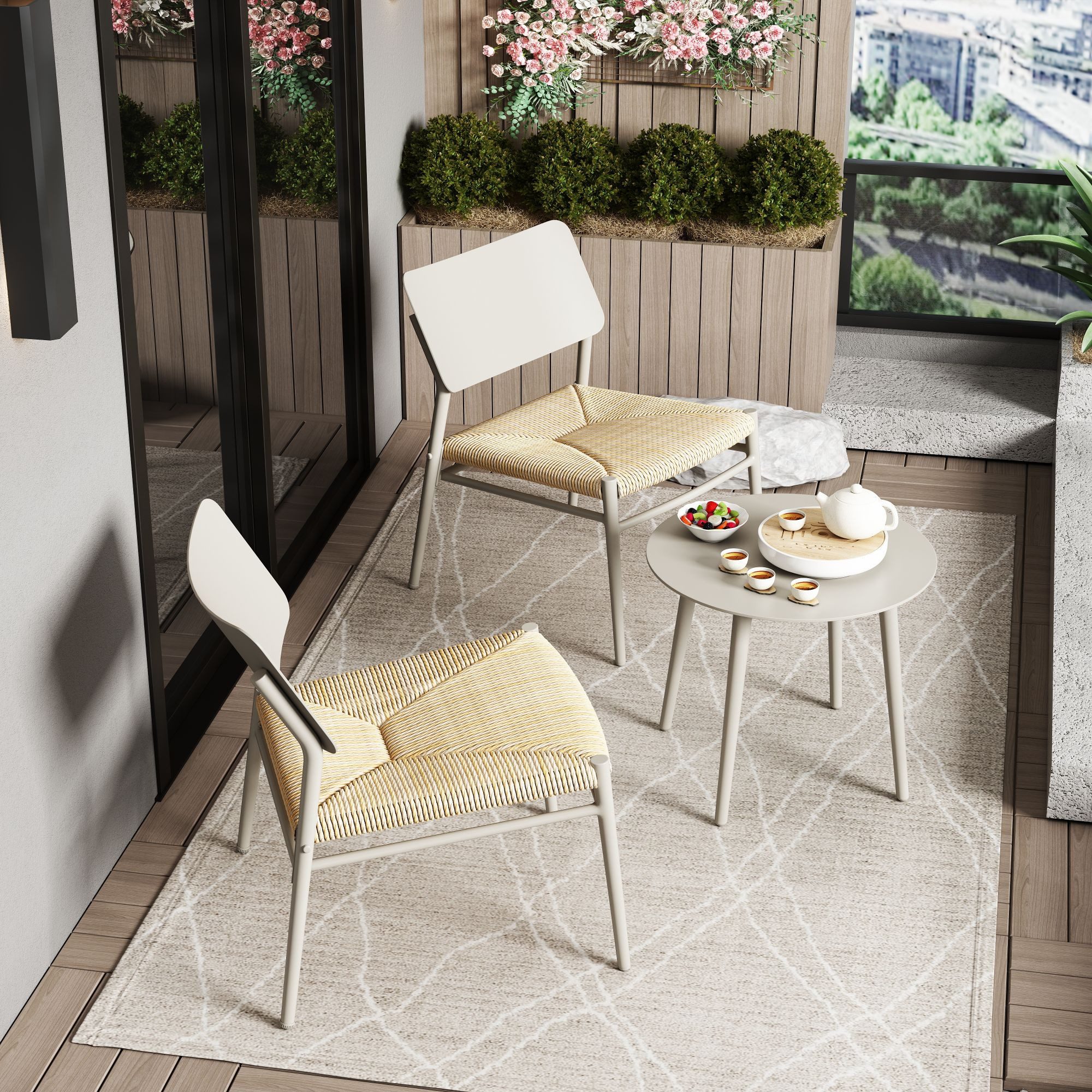 SeedWave Balkonset Rattan Gartenmöbel 3 Set - 2 Stühle mit 1 Couchtisch ...