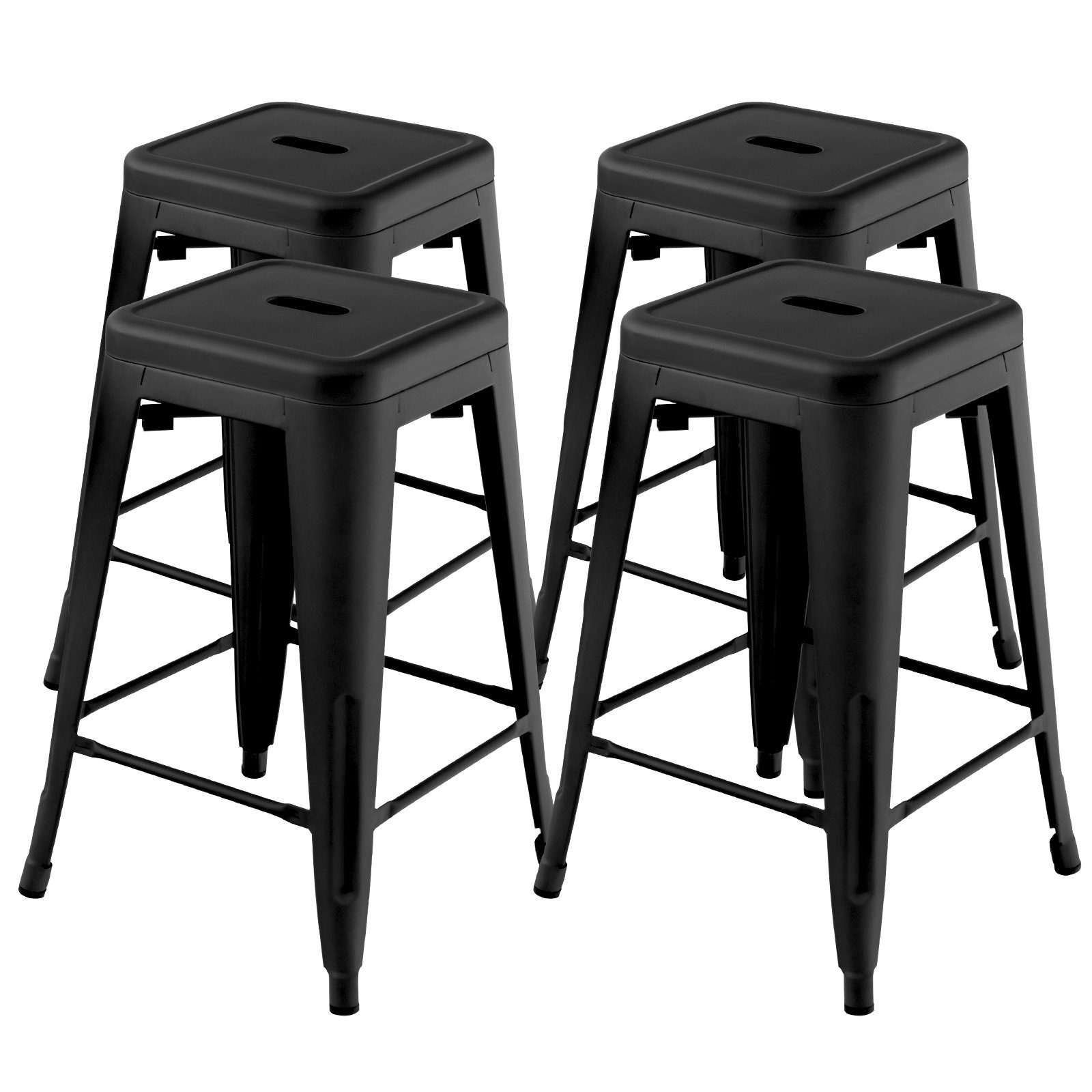 Costway Barhocker 4er Set Stapelbar Mit Fußstütze Metall Sitzhöhe 61cm
