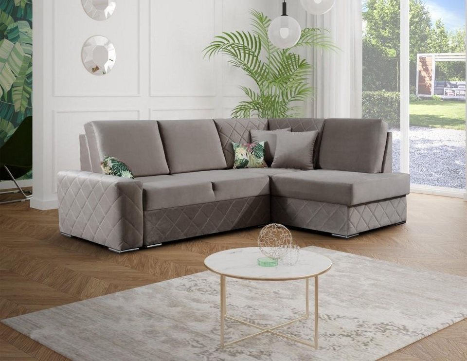 Jvmoebel Ecksofa Schlafsofa Samt Bettfunktion Sitz Leder Lounge