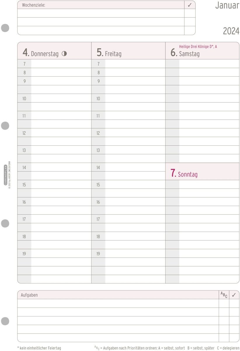 CHRONOPLAN Terminplaner Wochenplan A4 1 Woche/2 Seiten 2024, Top ...