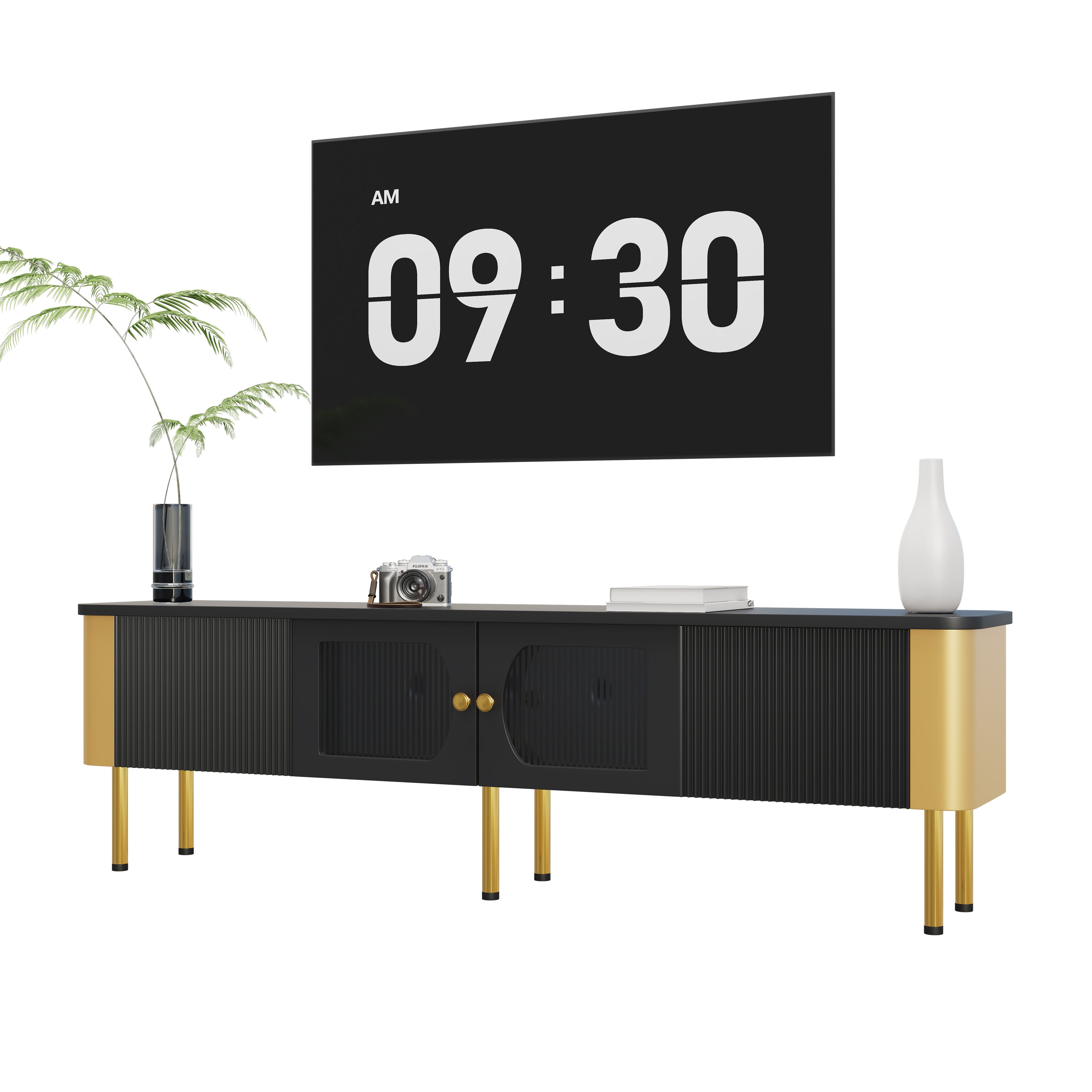 Ulife TV-Schrank mit Schubladen und speziell geformten Türverkleidungen (1-St) oldenen Griffen ...