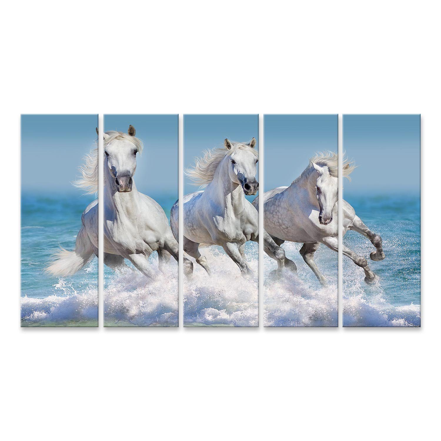 islandburner Leinwandbild »Bild auf Leinwand Pferde Wasser Weißes Pferd Herde Run Waves Ocean ...