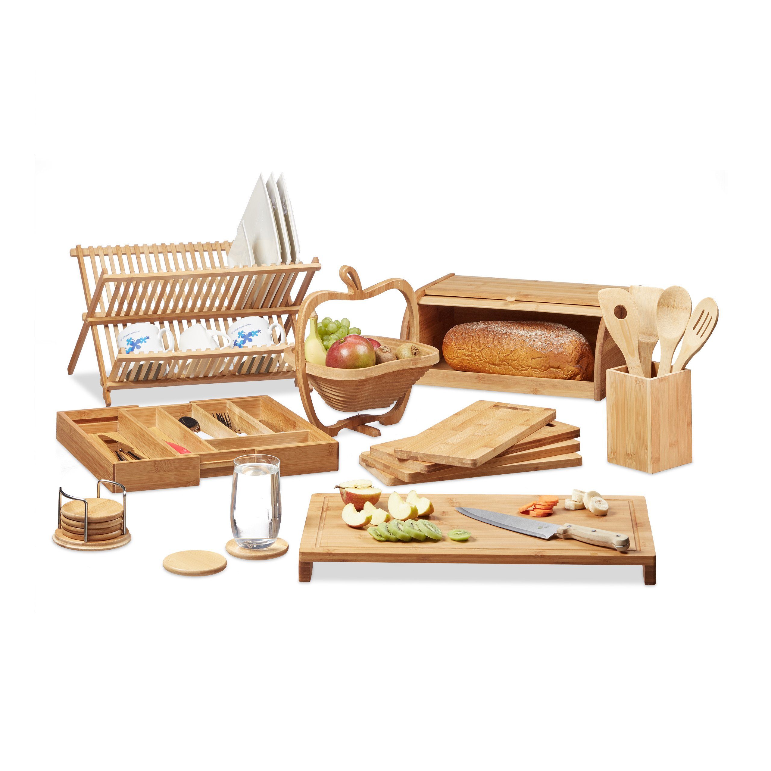 Relaxdays Küchenorganizer Set 8tlg Küchenkomplett Set Aus Bambus