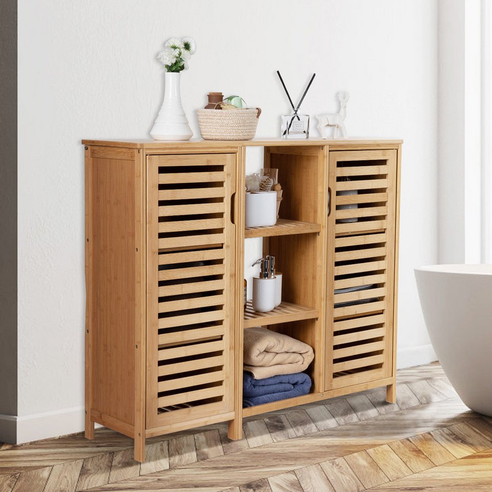 Waoho Badkommode Badezimmerschrank Aus Bambus Aufbewahrungsschrank Mit