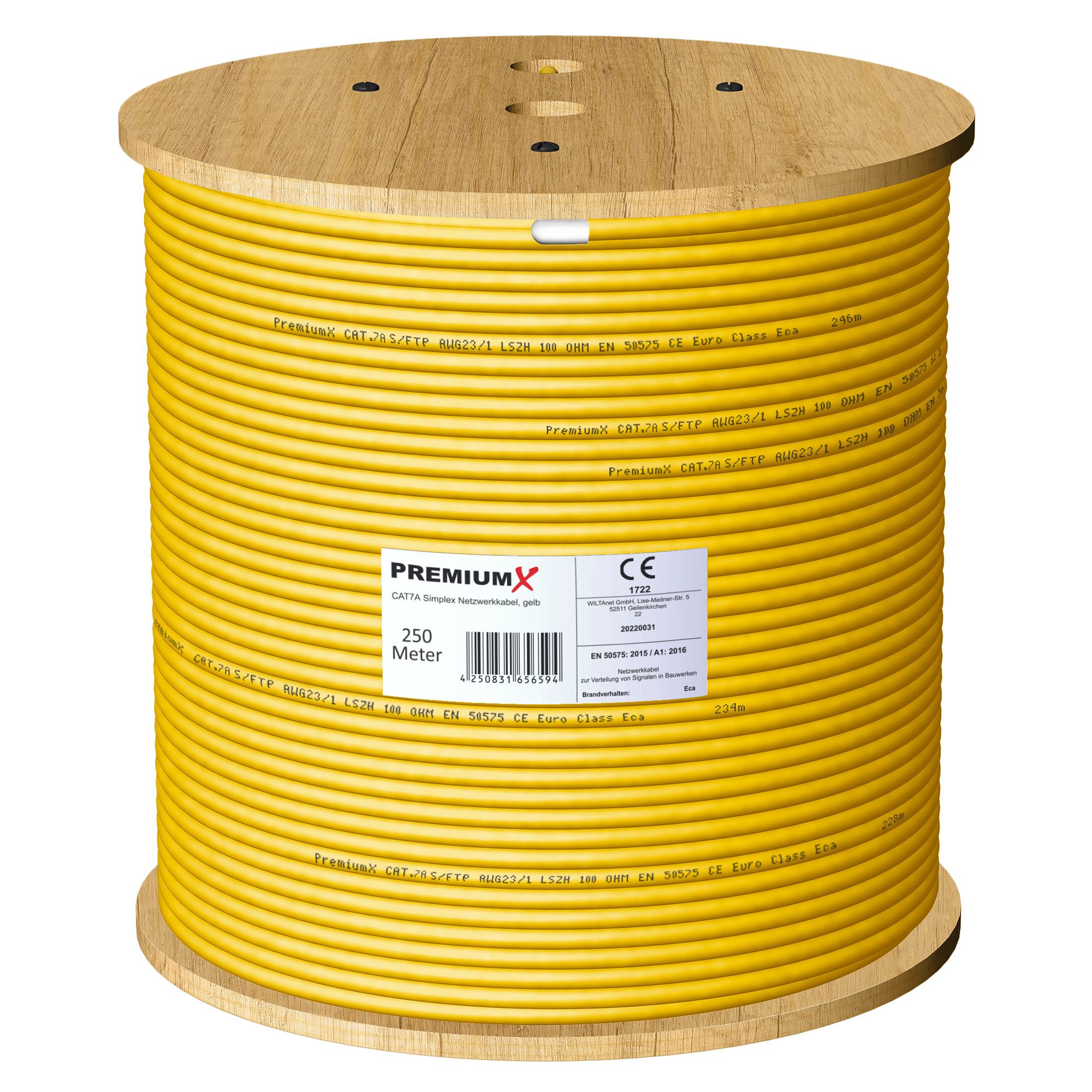 PremiumX 250m CAT 7A Netzwerkkabel Simplex LAN Kabel Ethernet ...