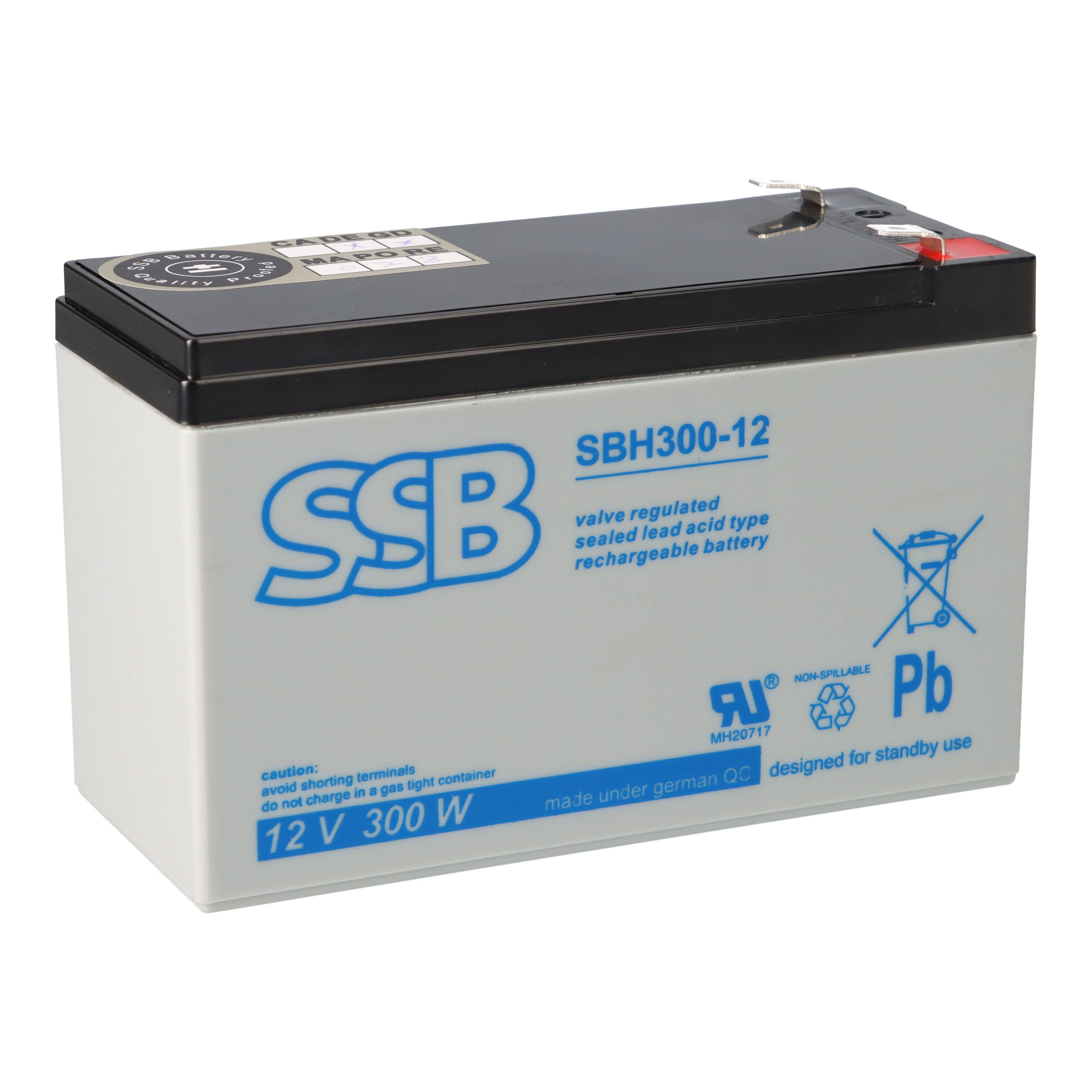 SSB Battery SSB Blei Akku SBH 300-12 AGM Batterie 6,3mm Faston - 12V 8,5Ah 277W Bleiakkus