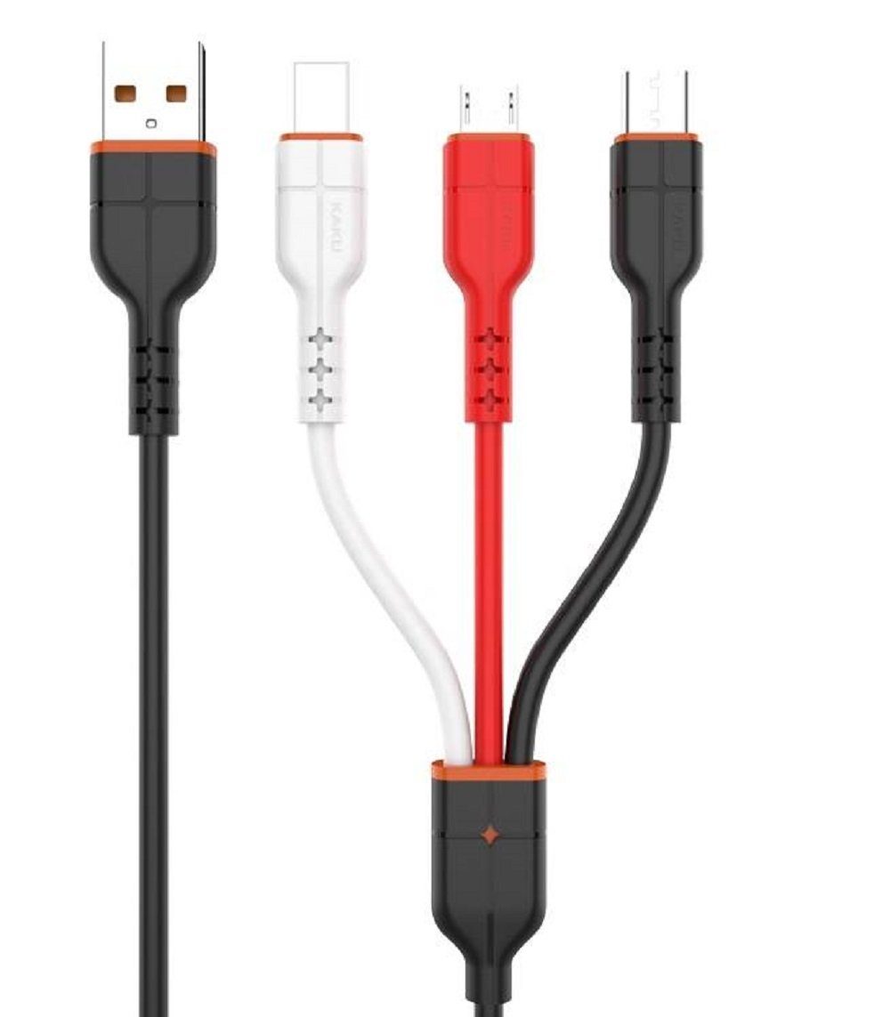 Kaku 3in1 Nylon Schnelladegerät Kabel 3.2A Micro USB TYP-C Lightning Schnelllade-Gerät