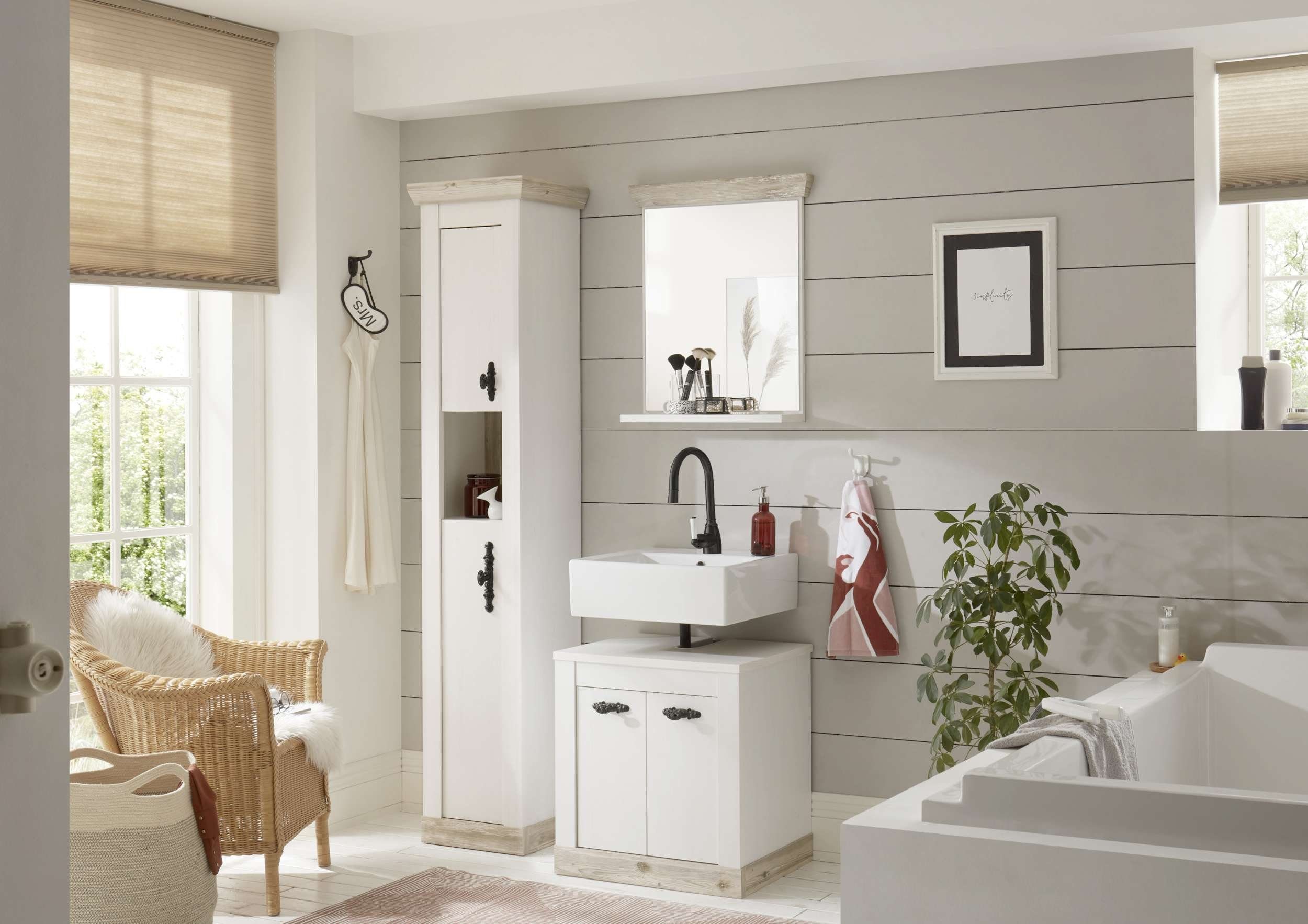 Stylefy Badezimmer Set Florentino Ii Pinie Weiß Badmöbel Set 3