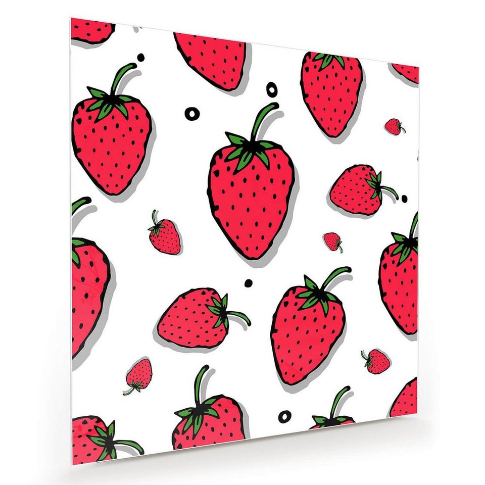 Primedeco Glasbild Wandbild Quadratisch Erdbeeren Illustration mit ... Primedeco Glasbild Wandbild Quadratisch Erdbeeren Illustration mit ...