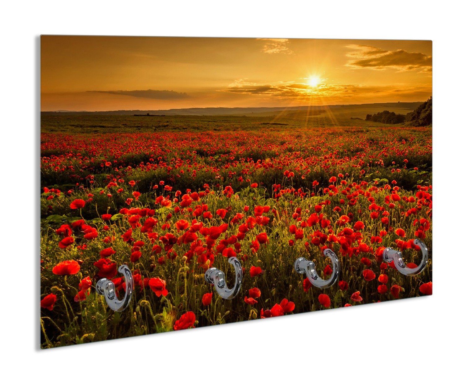 Wallario Schlüsselbrett Mohnblumenwiese Bei Sonnenuntergang Am Abend