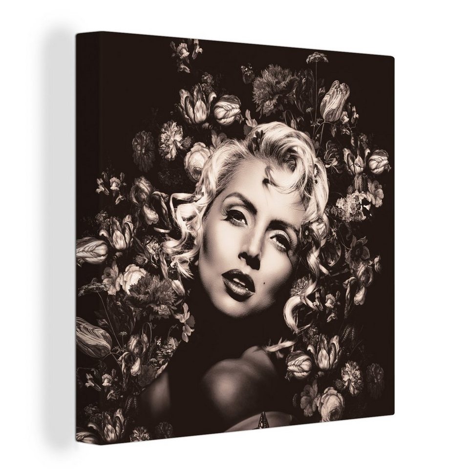 Onemillioncanvasses® Leinwandbild Blumen Schwarz Weiß Frau 1