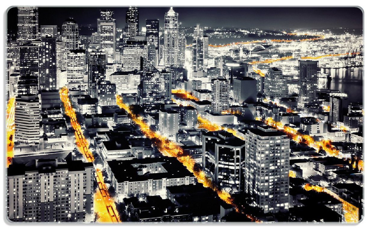 Wallario Frühstücksbrett Großstadt Bei Nacht Seattle In Schwarz Weiß