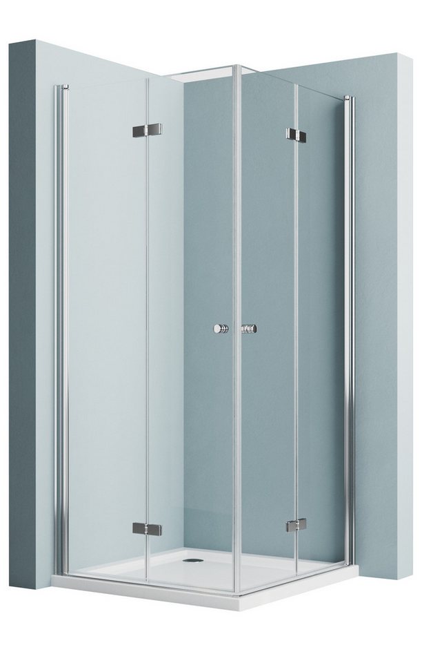 Hopibath Eckdusche Falttür Duschkabine 100x100 Eckeinstieg Pendeltür