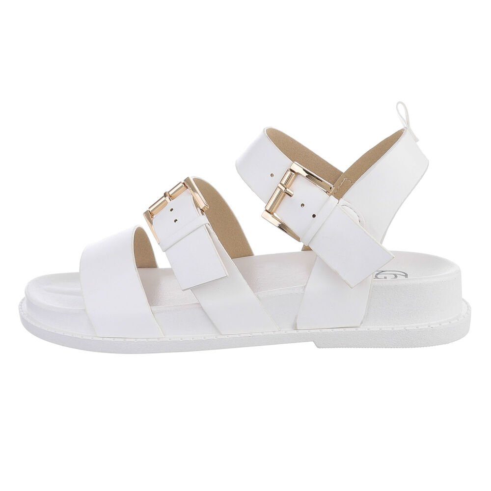 Ital Design Damen Freizeit Sandalette Flach Riemchensandalen In Weiß