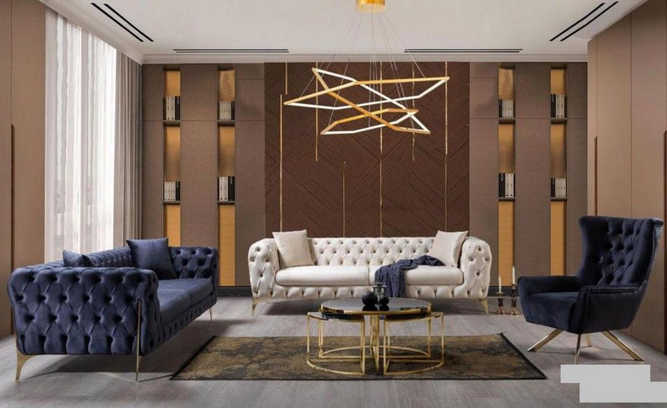 Jvmoebel Wohnzimmer Set Chesterfield Sofagarnitur Dreisitzer Sessel