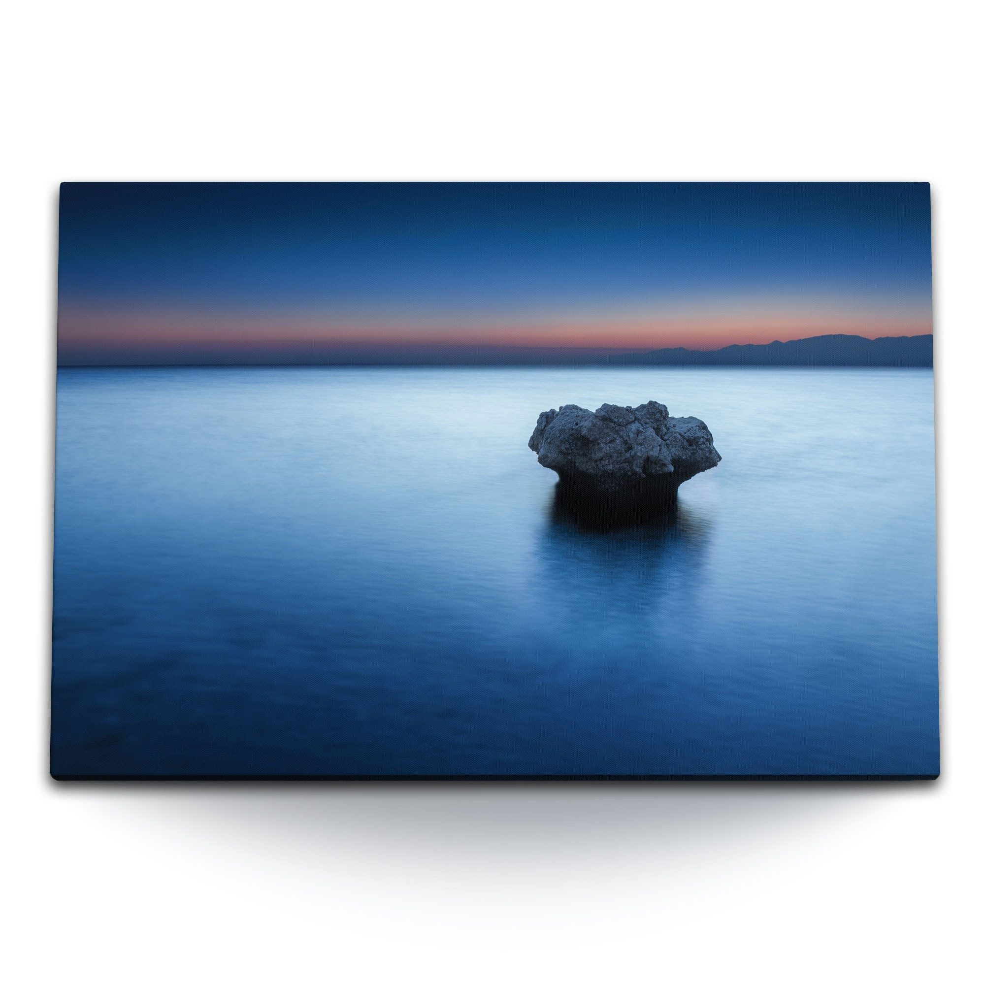 Sinus Art Leinwandbild 120x80cm Wandbild auf Leinwand Fels im Meer Dunkelblau Horizont Abendd ...