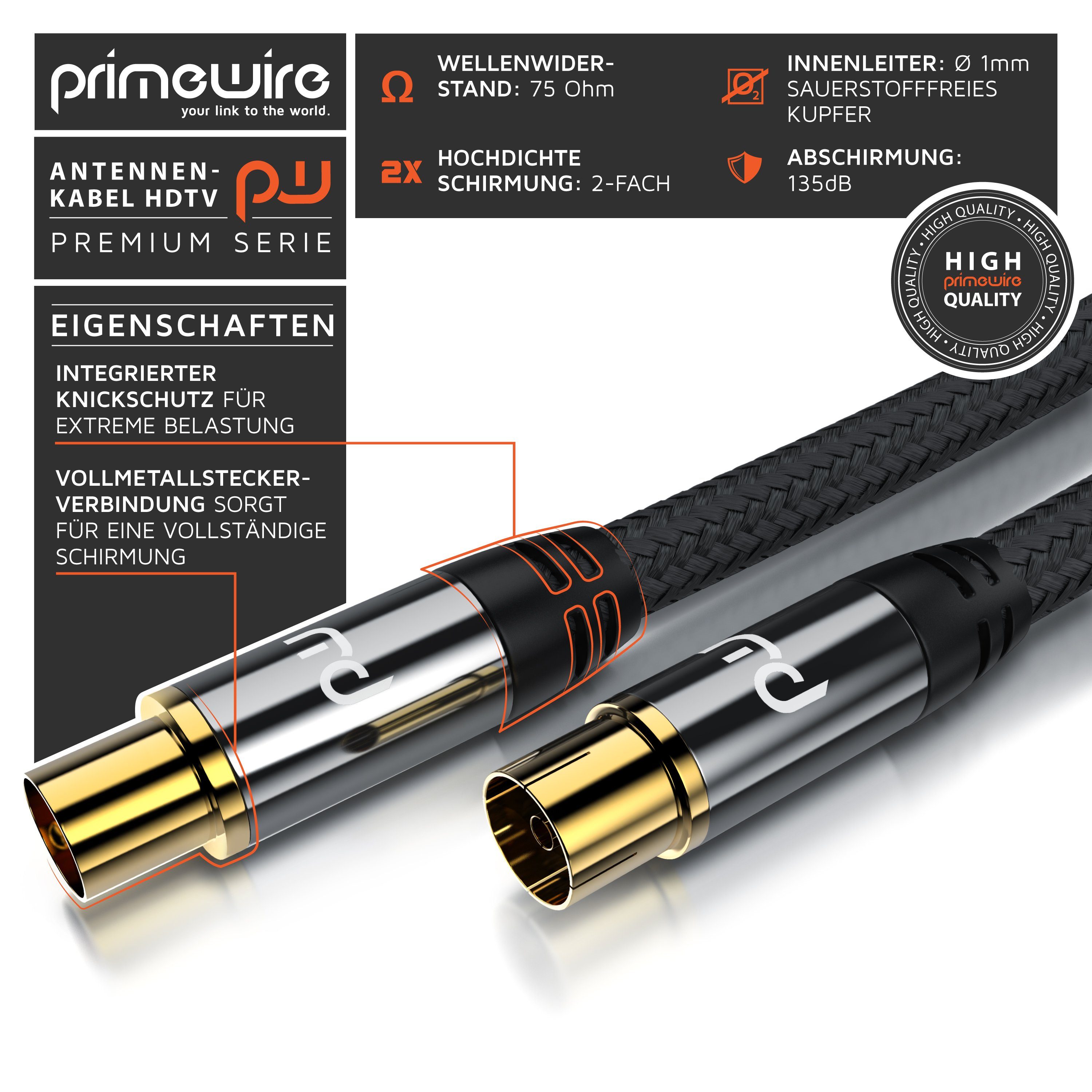 Primewire TV-Kabel, Koax, IEC Stecker, RF Buchse (50 cm), HDTV ...