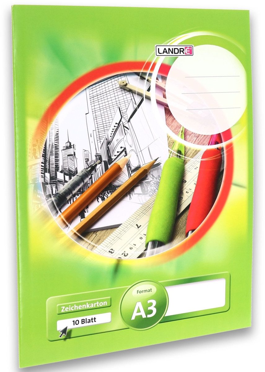 LANDRE Zeichenpapier Zeichenkartonblock A3 190g/qm 10 Blatt