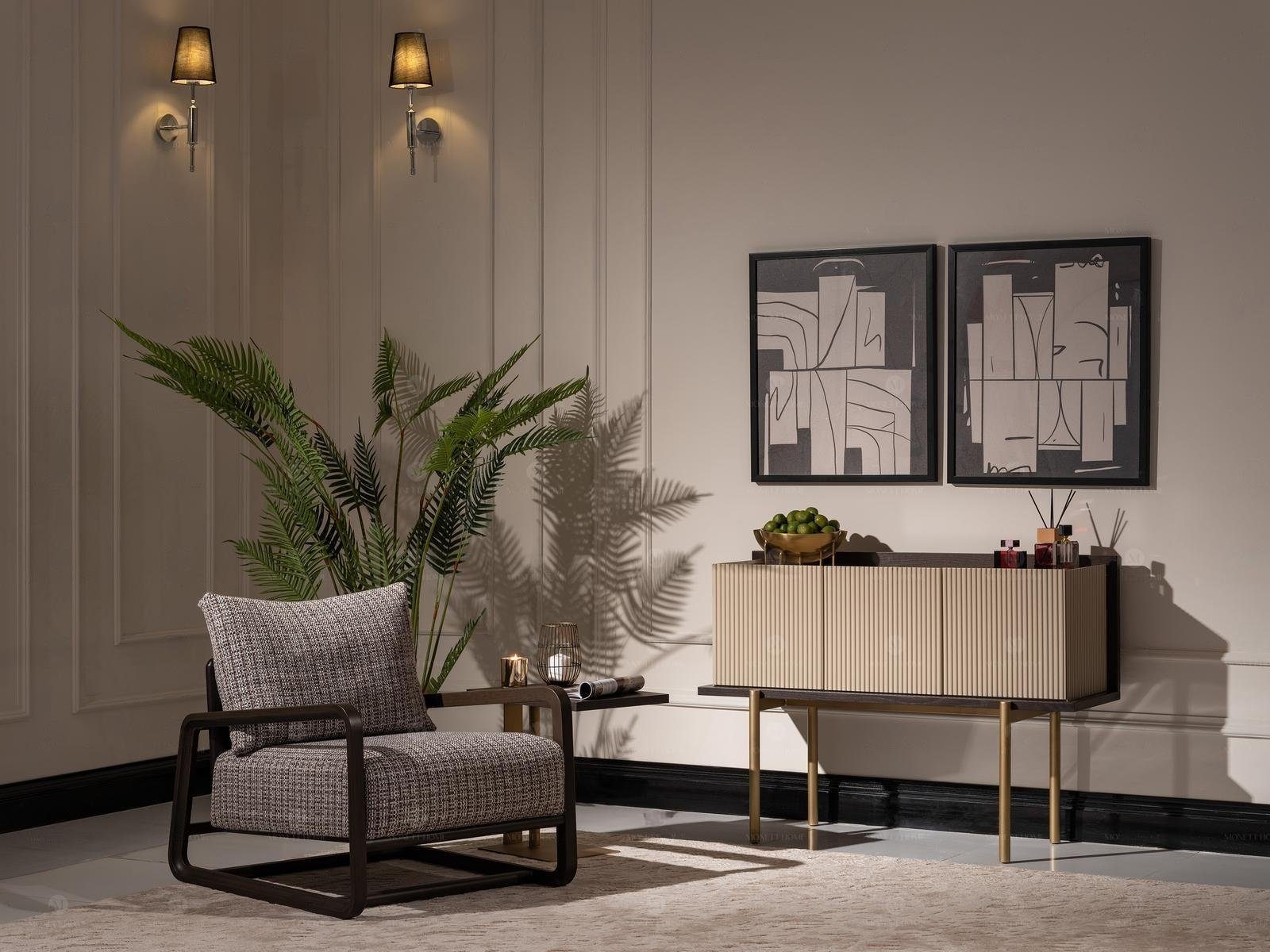 Jvmoebel Wohnzimmer Set Modern Wohnzimmer Set 3tlg Grau Sessel